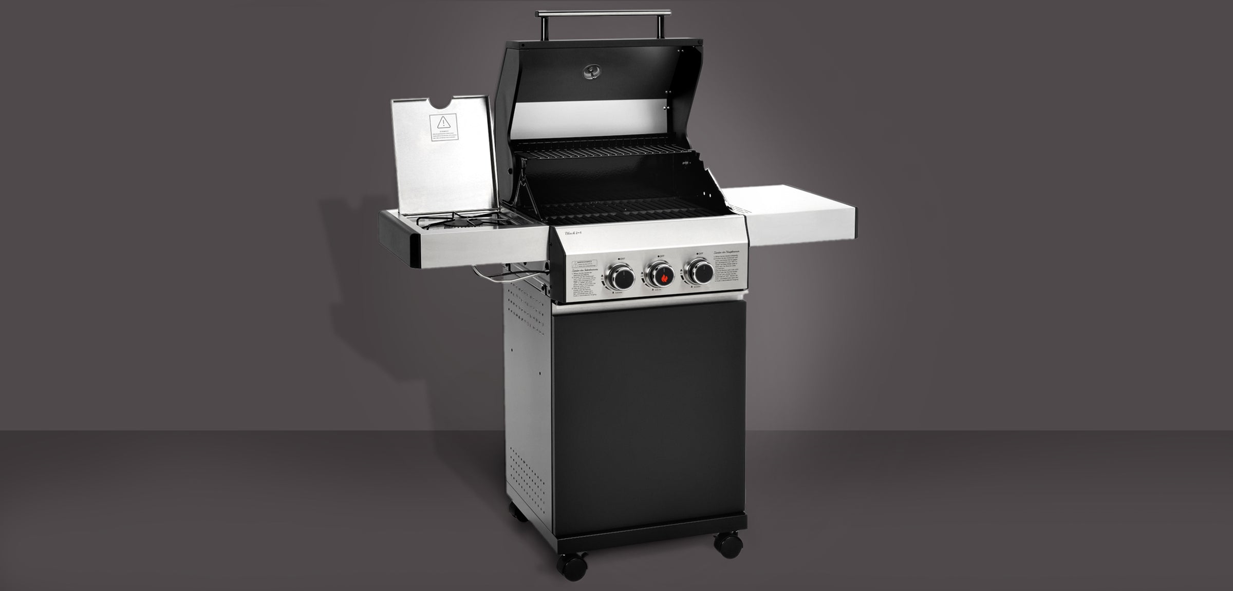 TAINO BLACK 2+1 | Kleiner 2-Brenner Gasgrill mit Kochfeld