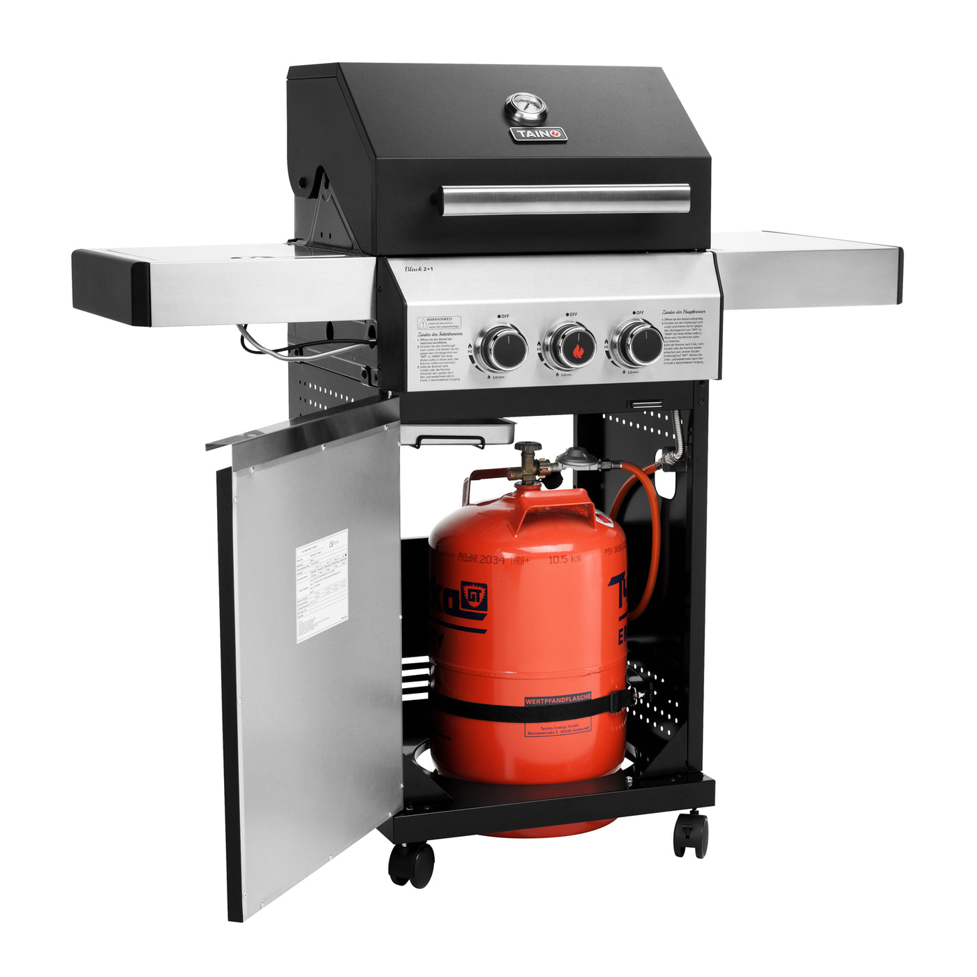 TAINO BLACK 2+1 | Kleiner 2-Brenner Gasgrill mit Kochfeld